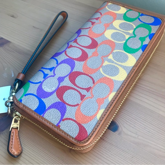 Coach | Bags | Coach Continental Wallet In Rainbow Signature Canvas ...